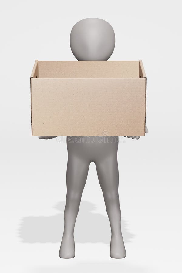 Render of Cartoon Character with Cardboard Box Stock Illustration ...