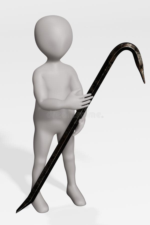 Render of Cartoon Character with Crowbar Stock Illustration ...