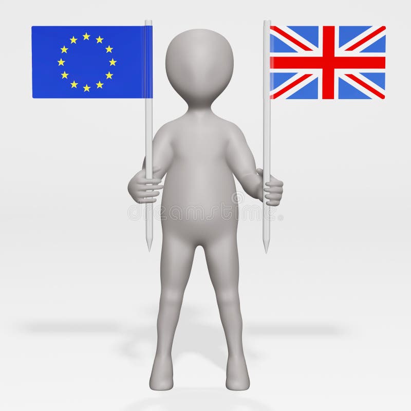 Render of Cartoon Character with EU and UK Flags Stock Illustration ...