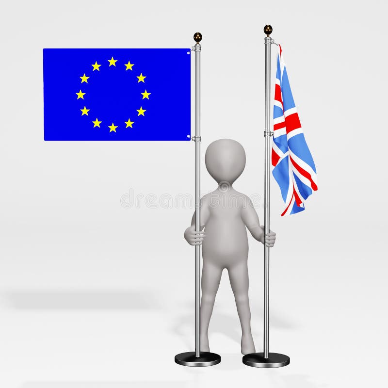 Render of Cartoon Character with EU and UK Flags Stock Illustration ...