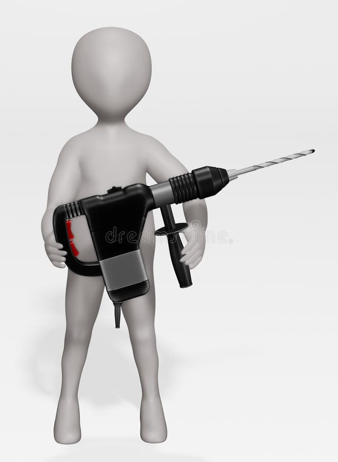 Render of Cartoon Character with Power Tool Stock Illustration ...