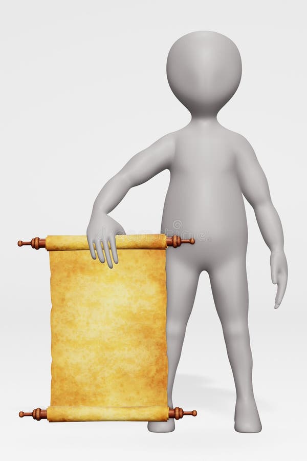 Render of Cartoon Character with Scrolls Stock Illustration ...
