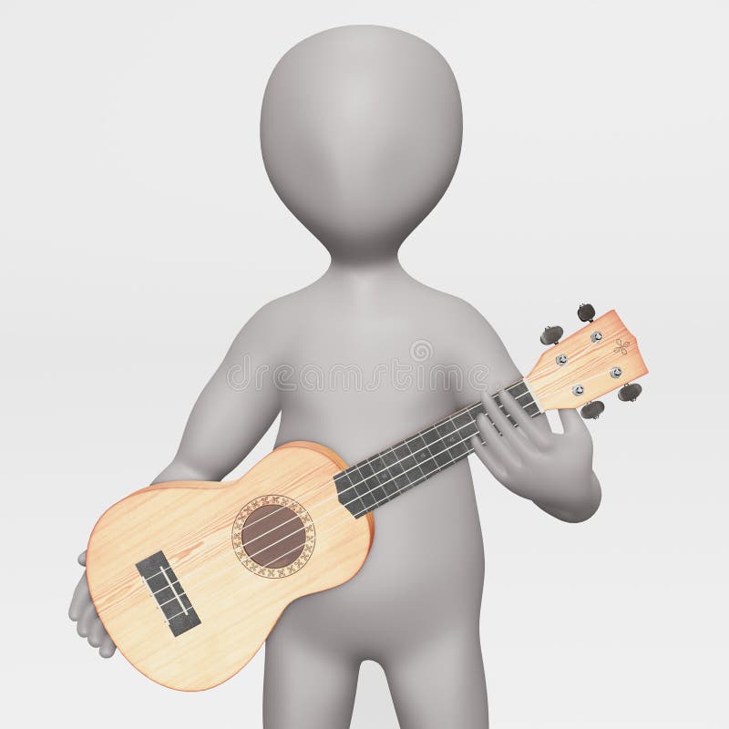 Render of Cartoon Character with Ukulele Stock Illustration ...