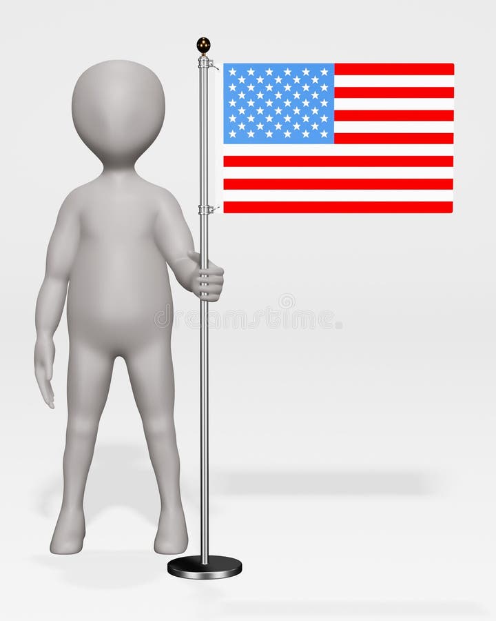 Render of Cartoon Character with US Flag Stock Illustration ...