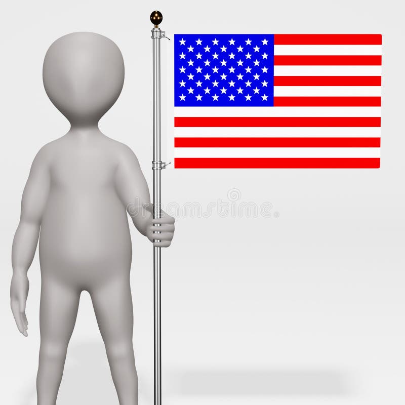 Render of Cartoon Character with US Flag Stock Illustration ...