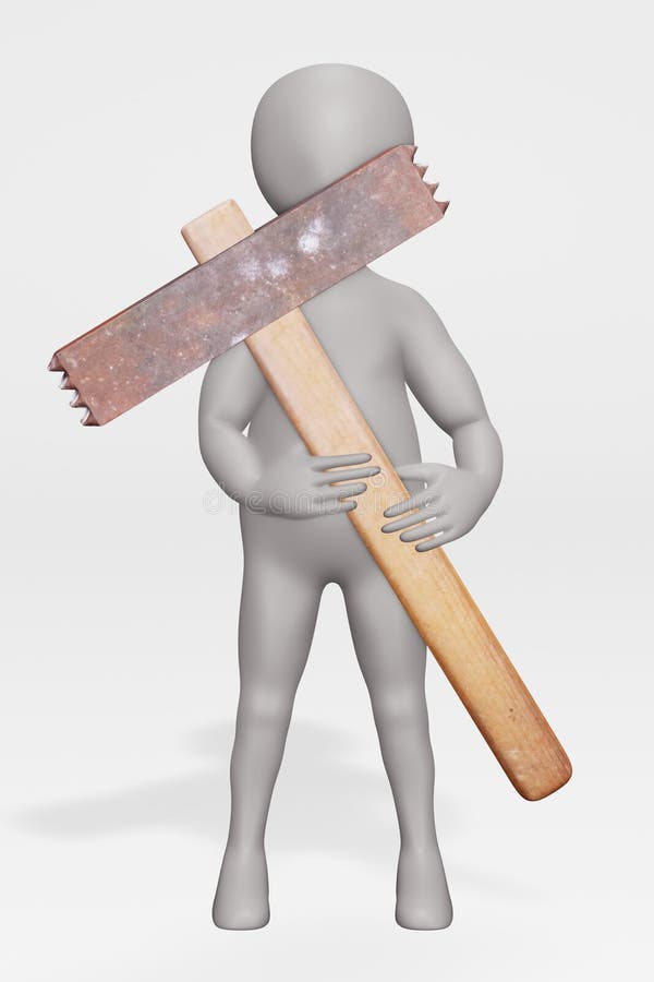 Render of Character with Hammer Stock Illustration - Illustration of ...