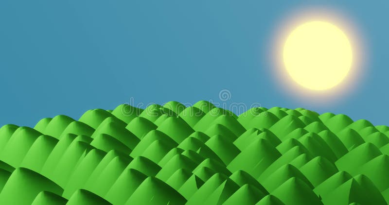 Render Con Verde Colina Y Sol En Estilo De Dibujos Animados Almacen De ...