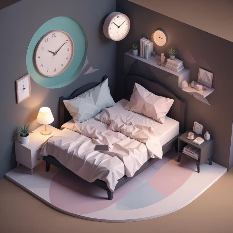 Render a Cozy Dorm Room with 3D Clay Icons Stock Illustration ...