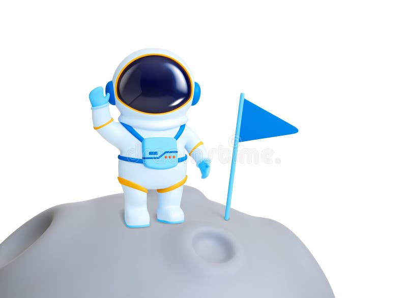 Render 3d Astronaut Standing on Moon Surface with Flag. Space Exploring ...