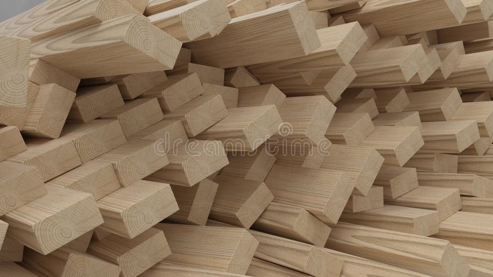Render of 3D Construction Timber Beams and Planks Stock Image - Image ...