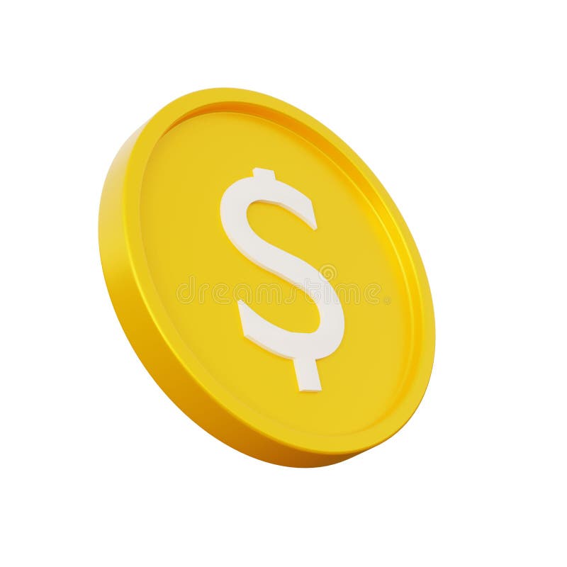 Render 3D Icon Yellow Coin. Isolated on White Background. 3D Rendering ...