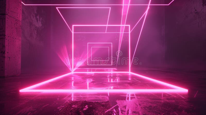 Render in 3D, Neon Light Abstract Background, Pink Laser Rays ...