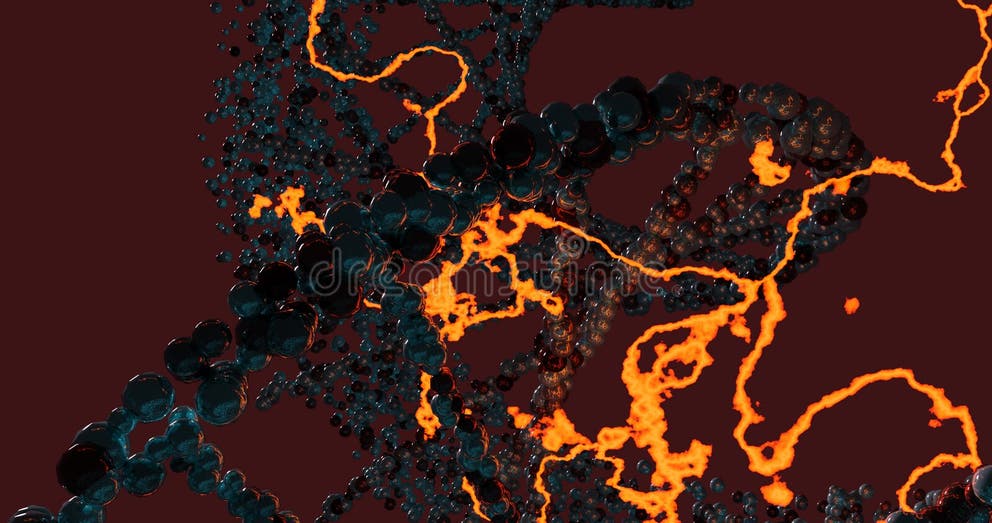 Render with Decaying DNA on a Red Background with Yellow Discharges ...