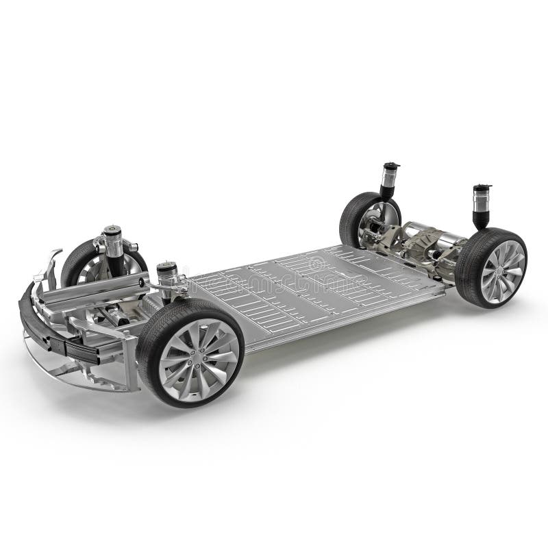 Render Of Electric Car Chassis Isolated On White. 3D Illustration Stock ...