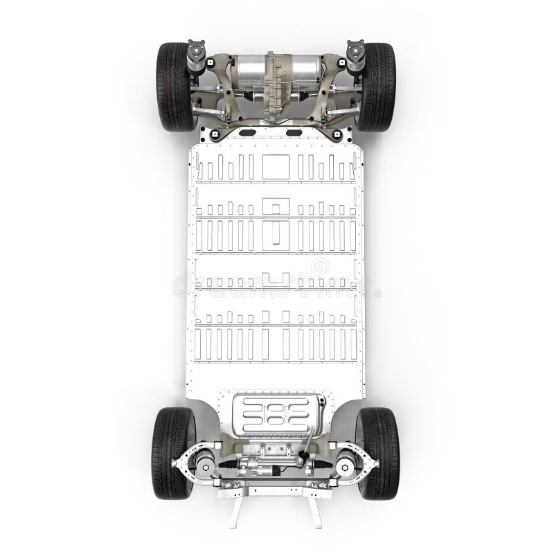 Electric Car Chassis with Battery on White. Top View. 3D Illustration ...