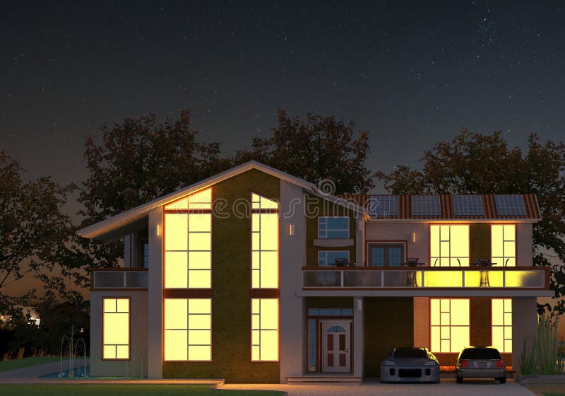 Render Evening House stock illustration. Illustration of nature - 66185540