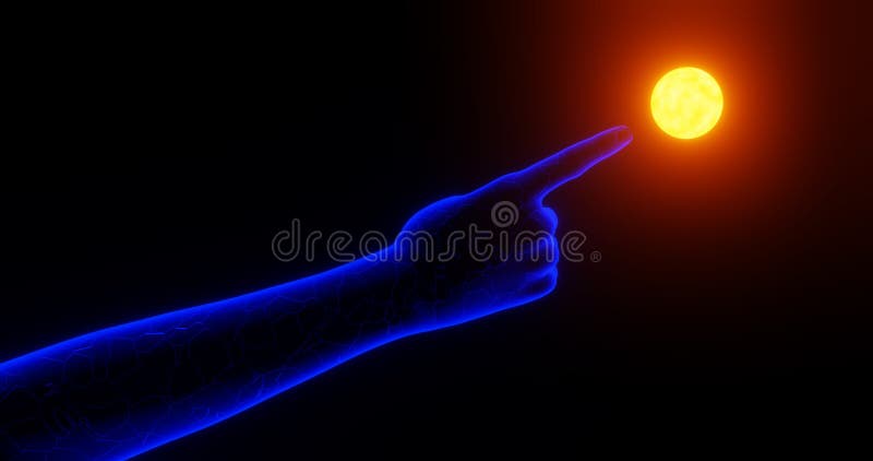 Render with Glowing Blue Hand Pointing at the Sun Stock Illustration ...
