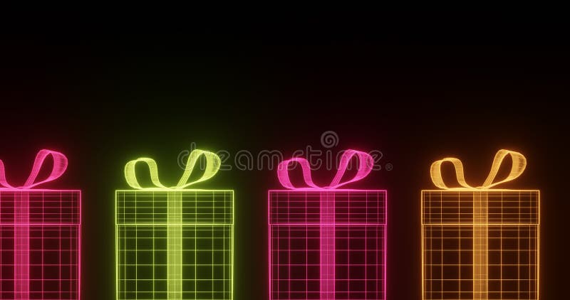 Render with Glowing Multi-colored Neon Gift Boxes with a Bow Stock ...