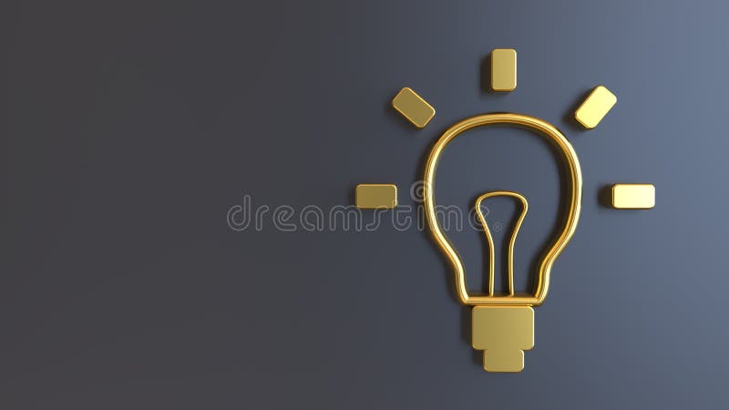 3d Render Golden Symbol Light Bulb Stock Illustration - Illustration of ...