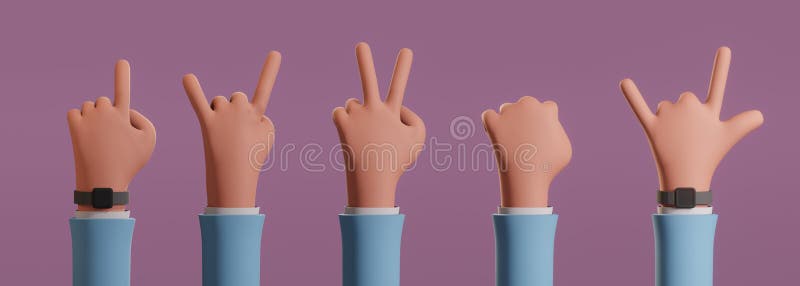 Render Hand Gestures Cartoon Style 3d Stock Illustration - Illustration ...