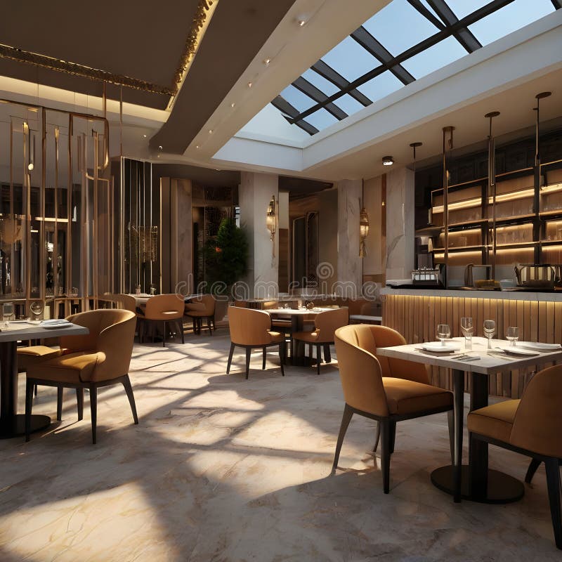 Render Luxury Restaurant Cafe Stock Illustration - Illustration of ...