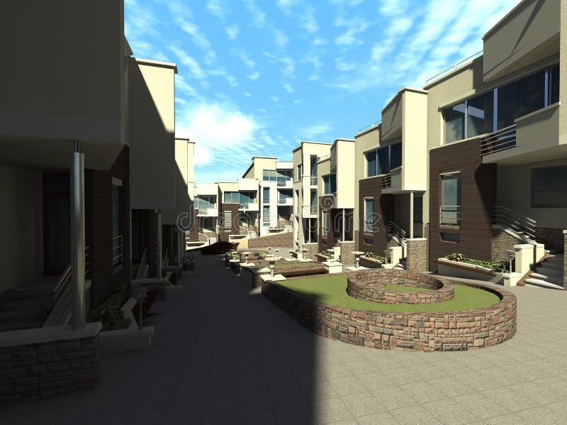 Render Minimalist Housing Estate Stock Illustration - Illustration of ...