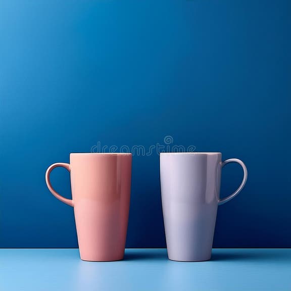 Render a Mockup of Two Cups Against a Blue Backdrop Stock Illustration ...
