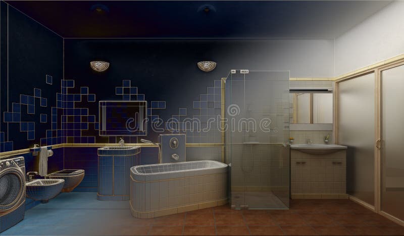 Render of a Modern Bathroom Interior Design Stock Image - Image of ...