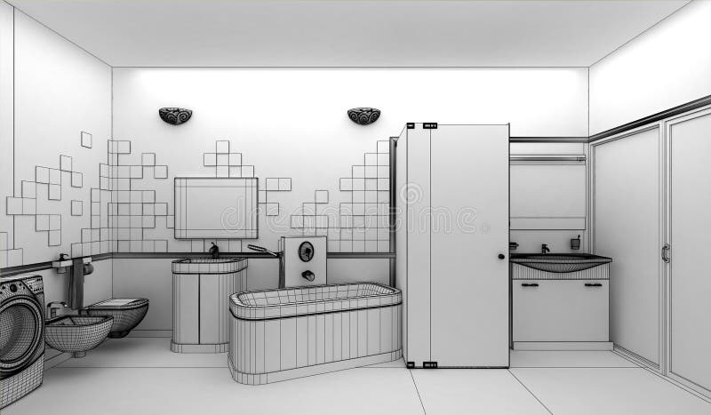 Render of a Modern Bathroom Interior Design Stock Illustration ...