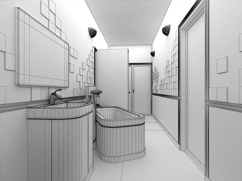 Render of a Modern Bathroom Interior Design Stock Illustration ...