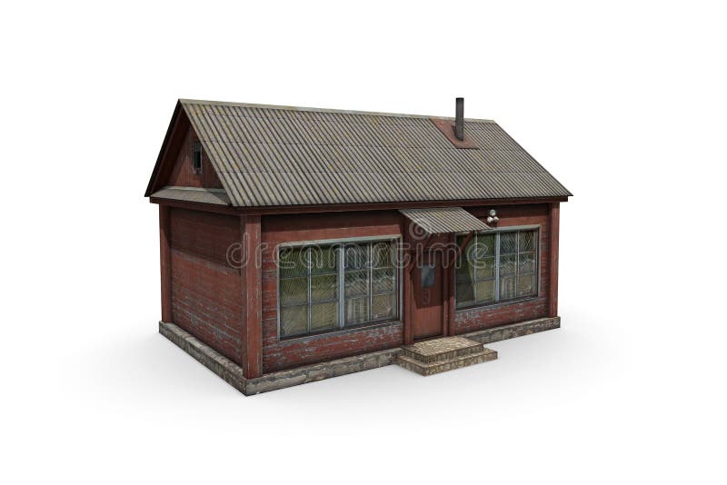 Render of an Old Wooden Building on a White Background Stock ...