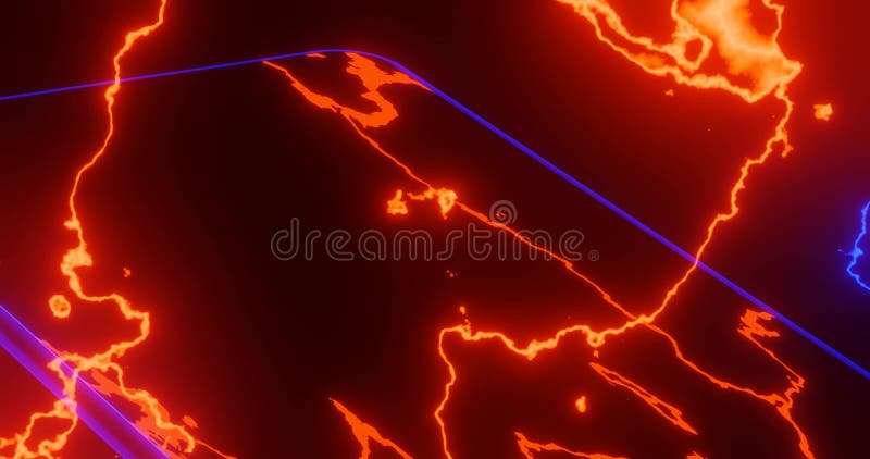 Red and Blue Lightning Bolts of Electrical Current Moving Wildly Across ...