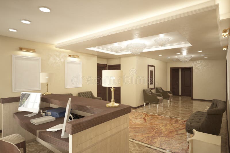 Render of the Reception Hall Stock Illustration - Illustration of desk ...