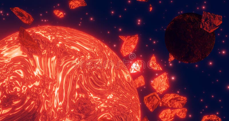 Render of a Red Planet with Satellites and Meteors Stock Illustration ...