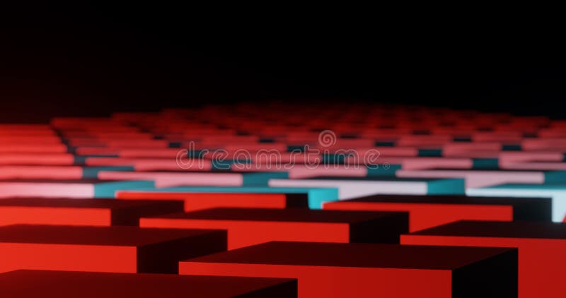 Render with Red Rows of Squares with Blue Light Stock Illustration ...