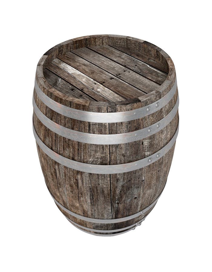Render of Single Old Dark Wood Barrel. White Background. Shadows Stock ...