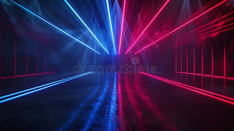 Render in Three Dimensions with Red and Blue Laser Rays, Neon Light on ...