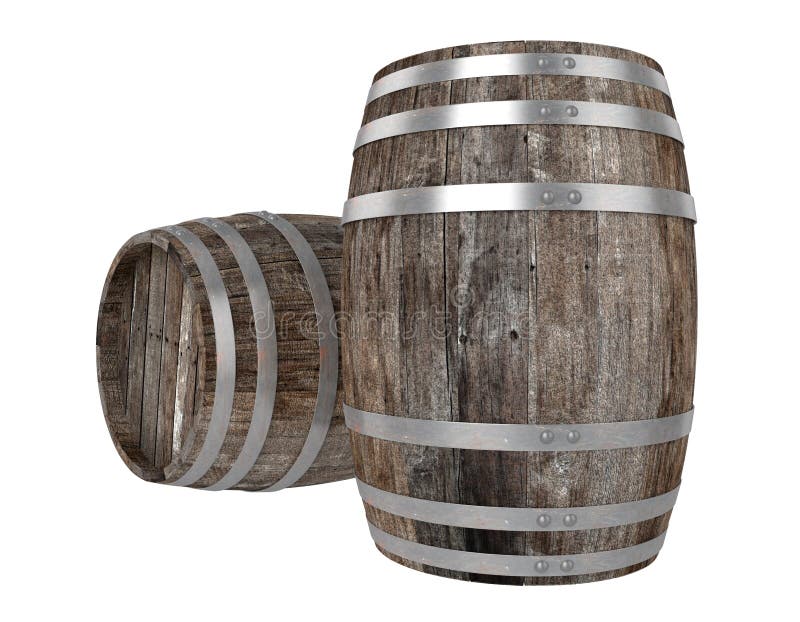 Render of Two Old Dark Wood Barrel. White Background. Shadows Stock ...