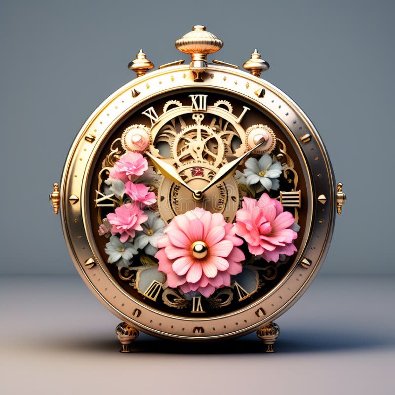 Render a Vintage Inspired Clock with Intricate Floral Patterns on Its ...