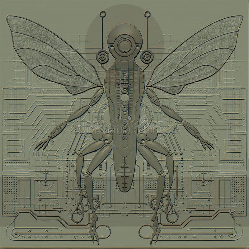 Electric Insect with Wings in an Electronic Environment. Stock ...