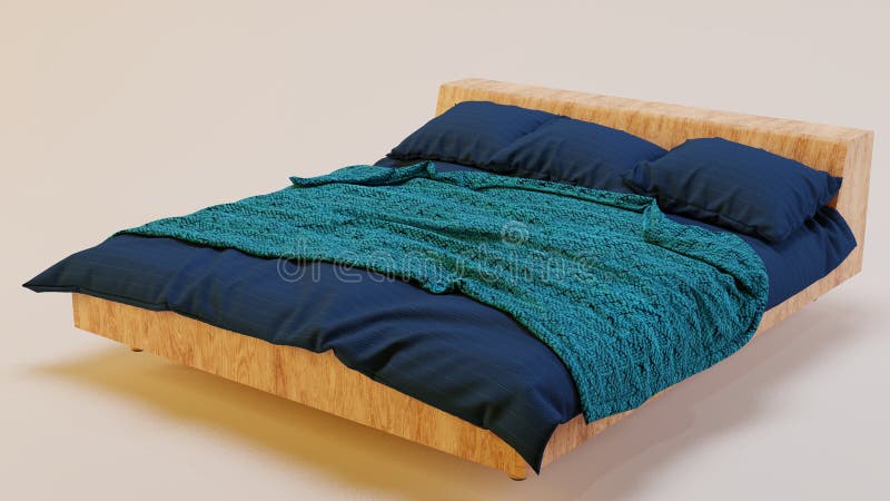 Rendered Bed on White Backgorund Stock Image - Image of furniture ...
