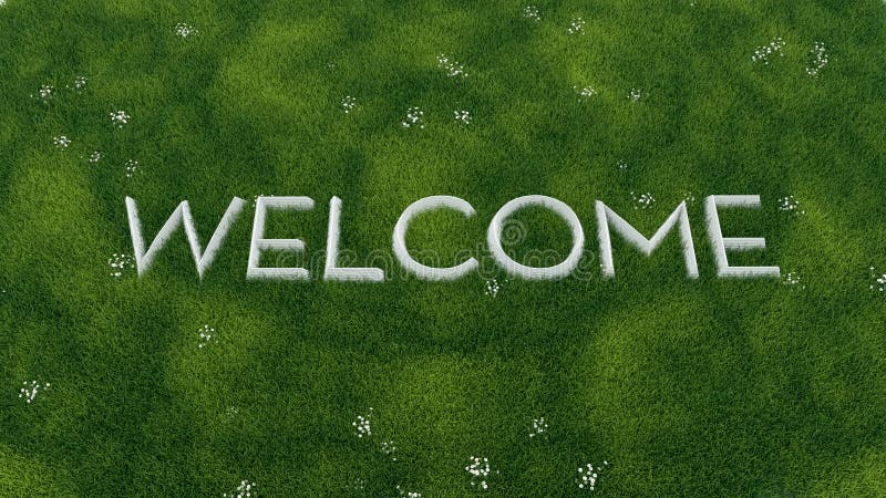 Rendered 3D WELCOME Sign in Grassy Field Stock Photo - Image of growing ...