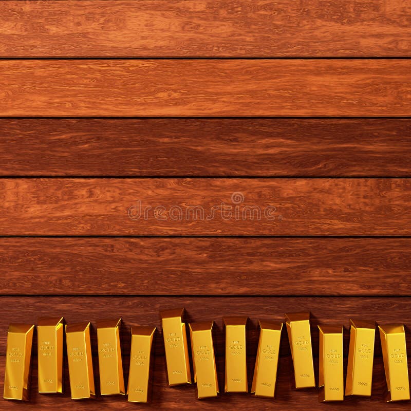 Rendered Gold Bars in Row on the Planks Stock Illustration ...