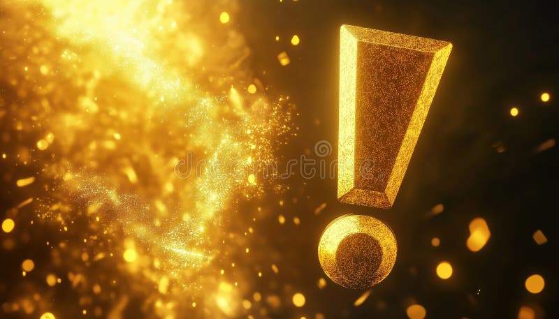 Rendered Gold Exclamation Mark Symbol and Attention or Caution Sign on ...