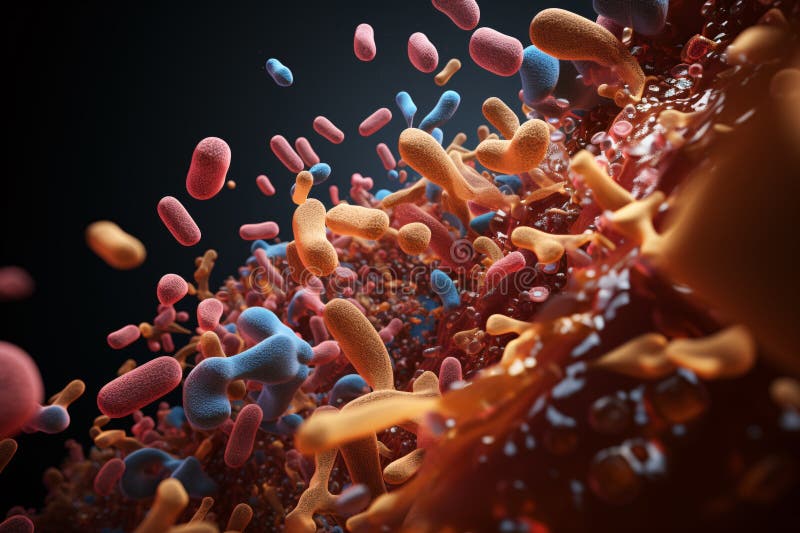 Microscopic View of Gut Microbiota Probiotic Bacteria Colony Rendered ...