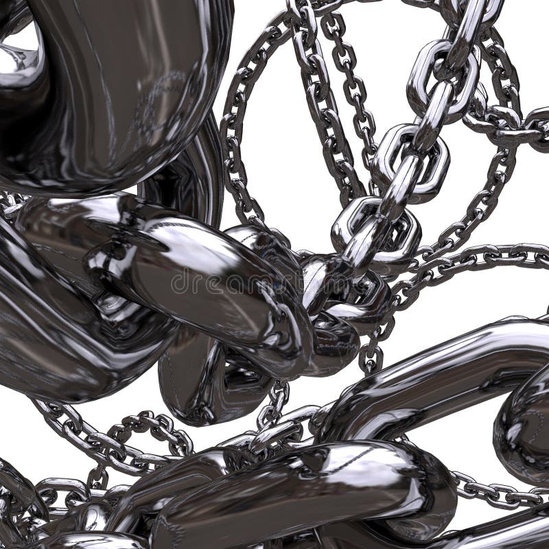 3d Chrome Metal Chains Swirling Intersecting in the Air Render Stock ...