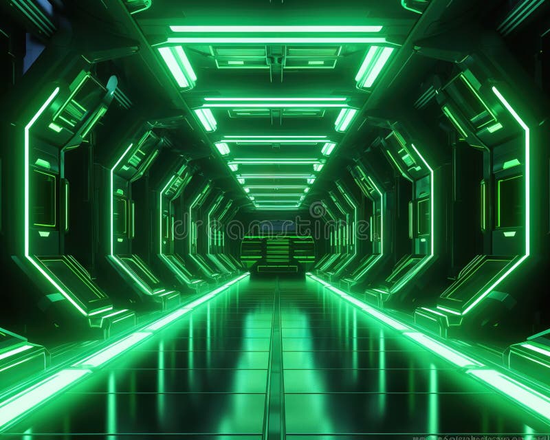 Corridor Inside a Futuristic Sci-fi Space Station Building with Exposed ...