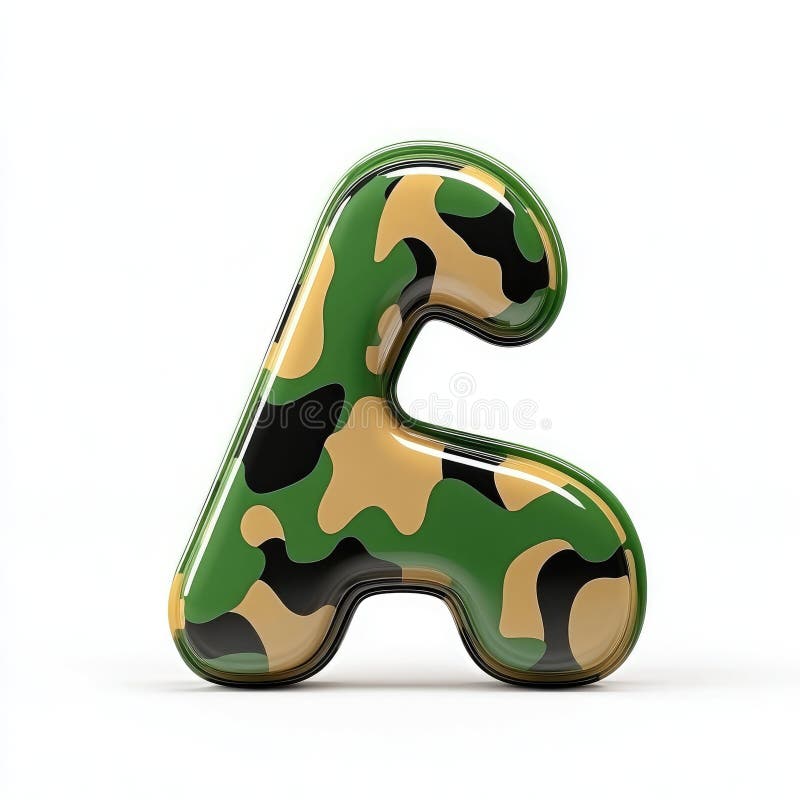 **Title:** Camouflage-Patterned Letter a: Glossy 3D Render, Military ...