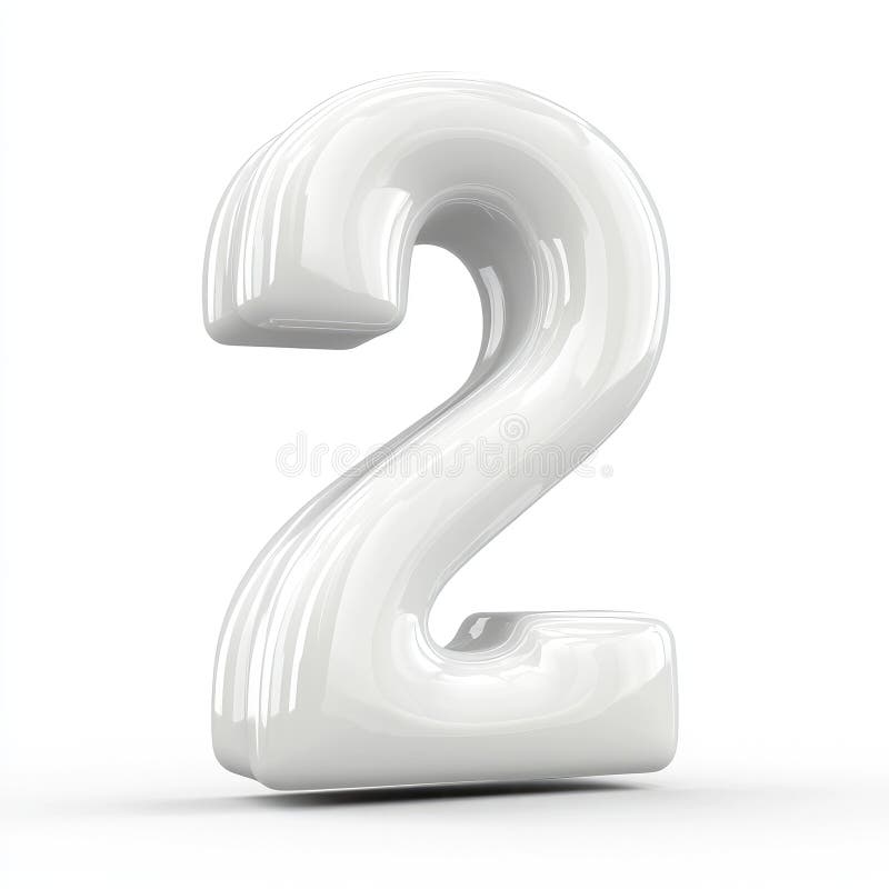Glossy White Number Two, 3D Render on White Background Stock ...