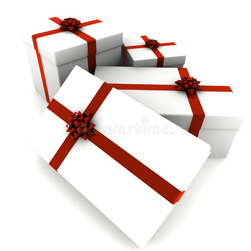 Rendered White Presents with Red Bows Stock Illustration - Illustration ...